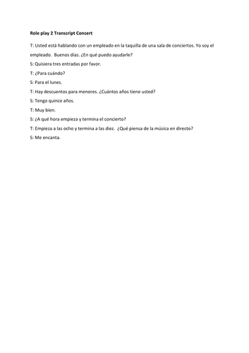 Spanish GCSE Foundation concert role play | Teaching Resources