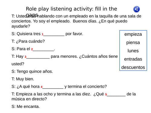 Spanish GCSE Foundation concert role play | Teaching Resources