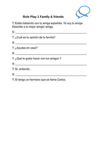 Spanish GCSE Foundation family & friends role play | Teaching Resources