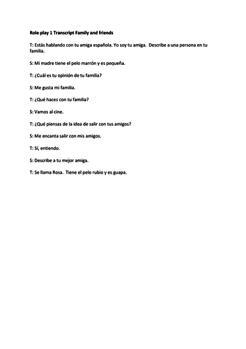 Spanish GCSE Foundation family & friends role play | Teaching Resources