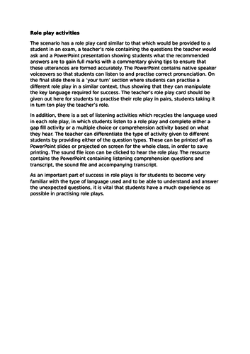 Spanish GCSE Foundation holidays role play | Teaching Resources