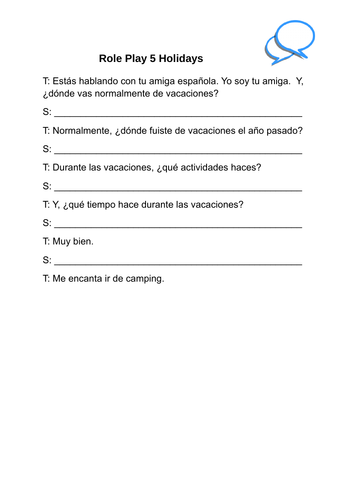 Spanish GCSE Foundation holidays role play | Teaching Resources