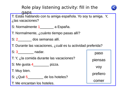 Spanish GCSE Foundation holidays role play | Teaching Resources