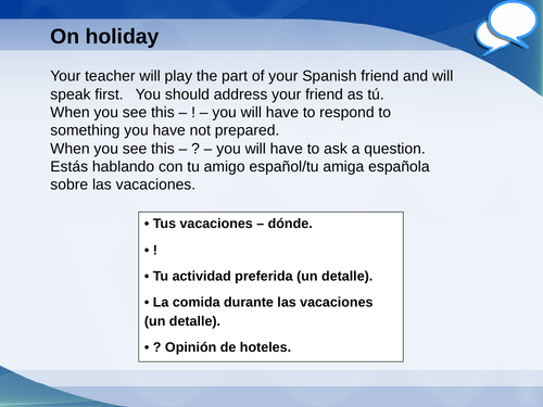 Spanish GCSE Foundation holidays role play | Teaching Resources