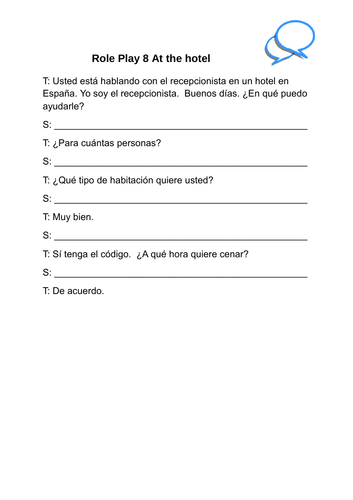 Spanish Foundation hotel role play | Teaching Resources