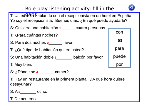 Spanish Foundation hotel role play | Teaching Resources