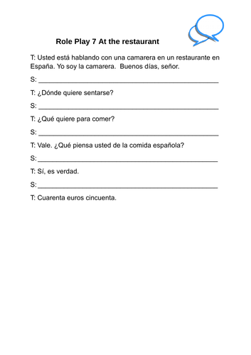 Spanish Foundation restaurant role play | Teaching Resources