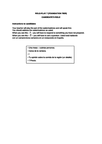 Spanish Foundation restaurant role play | Teaching Resources