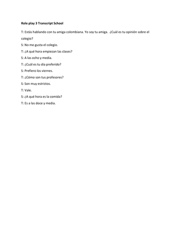 Spanish GCSE Foundation school role play 1 | Teaching Resources