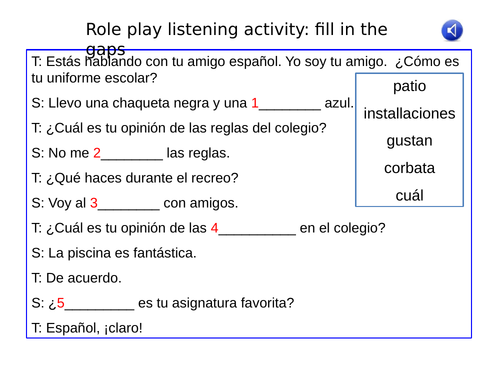 Spanish GCSE Foundation school uniform role play | Teaching Resources