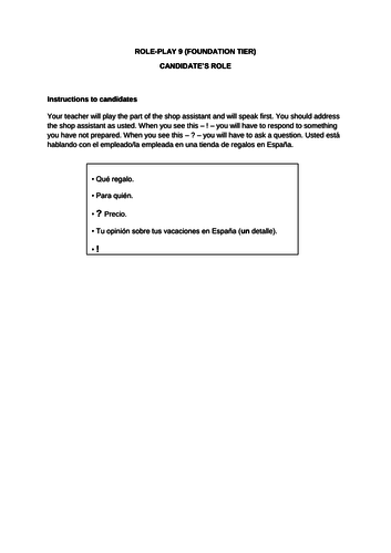 Spanish GCSE Foundation shop role play | Teaching Resources