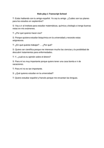 Spanish GCSE Higher school role play | Teaching Resources