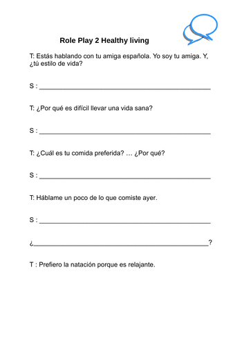 Spanish GCSE Higher healthy living role play | Teaching Resources