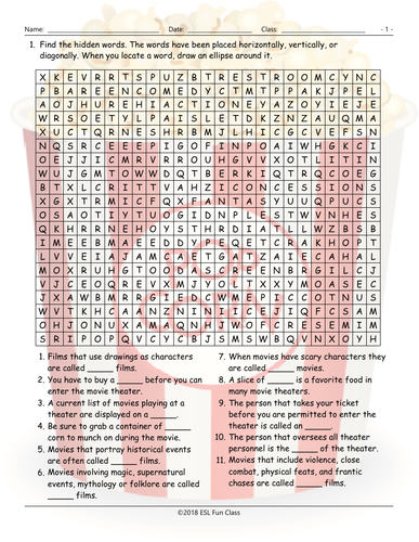 Movies Things-Genres Word Search Worksheet | Teaching Resources