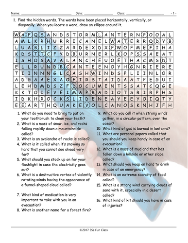 Natural Disasters-Emergency Preparedness Word Search Worksheet ...