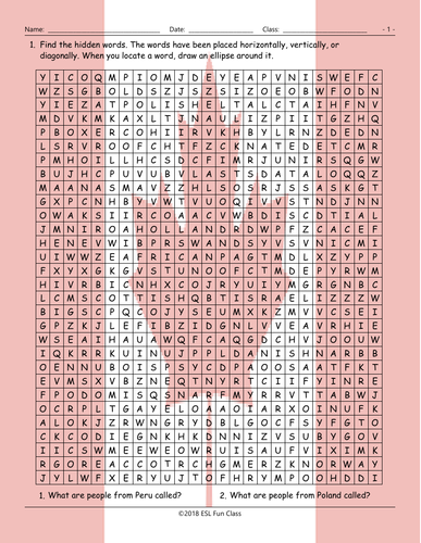 Origins-Nationalities Word Search Worksheet | Teaching Resources