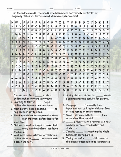 Parenting Activities Word Search Worksheet | Teaching Resources