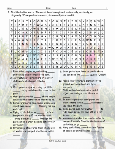 Park Things-Activities Word Search Worksheet | Teaching Resources