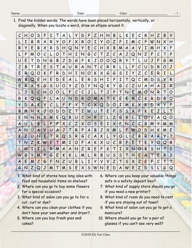 Places-Buildings Word Search Worksheet | Teaching Resources
