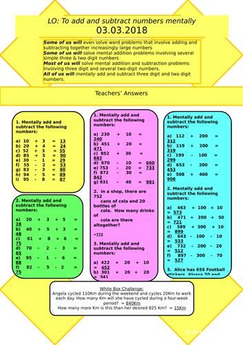 Add and subtract numbers mentally, including: a three-digit number and ... Add and subtract numbers mentally, including: a three-digit number and ...