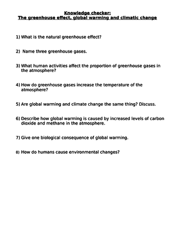 The Greenhouse effect, global warming and climatic change | Teaching ...