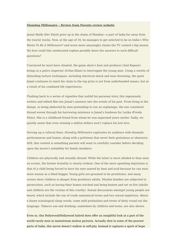 Slumdog Millionaire film review unit | Teaching Resources