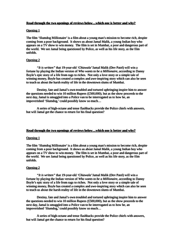 Slumdog Millionaire film review unit | Teaching Resources