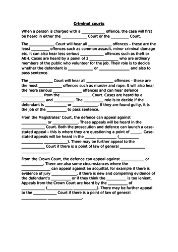 English Legal System - Criminal Courts | Teaching Resources