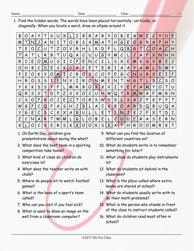 School Items-Places-Subjects Word Search Worksheet | Teaching Resources