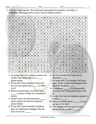 Telephones Word Search Worksheet | Teaching Resources