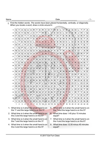 Telling Time Word Search Worksheet | Teaching Resources