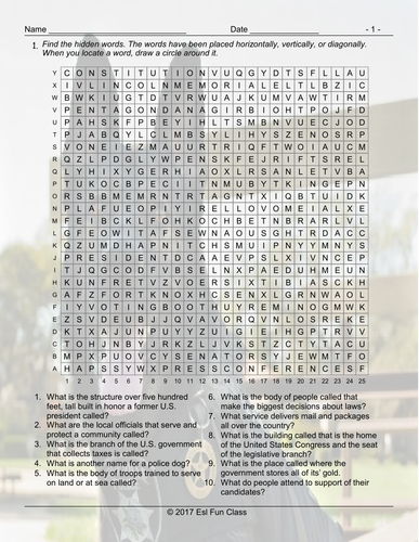US Government-Citizenship Word Search Worksheet | Teaching Resources