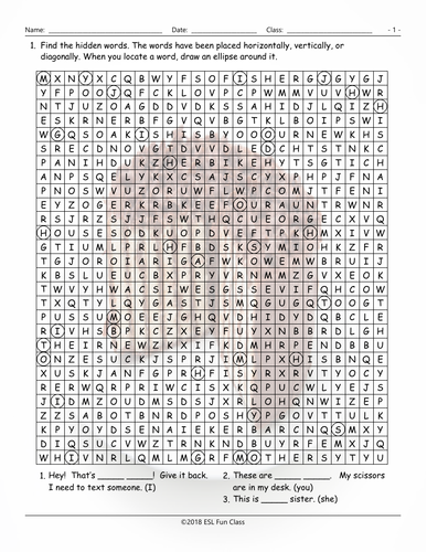 Possessive Adjectives-Possessive Case Word Search Worksheet | Teaching ...