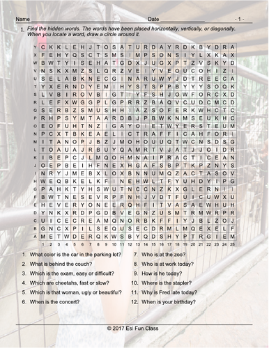 Present Simple Information Question Words Word Search | Teaching Resources Present Simple Information Question Words Word Search | Teaching Resources