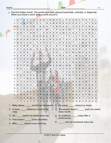 Present Simple Positive & Negative Statements Word Search Worksheet ...