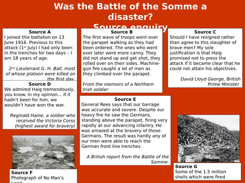 Battle of the Somme source enquiry | Teaching Resources