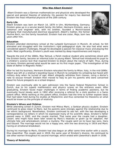 Who Was Albert Einstein? - Reading Comprehension - Informational Text ...