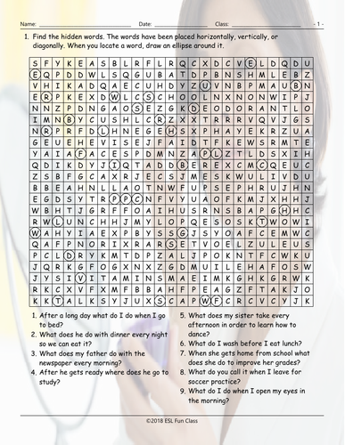 Routines-Daily Activities Word Search Worksheet | Teaching Resources