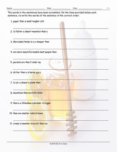 Comparative Adjectives Scrambled Sentences Worksheet | Teaching Resources