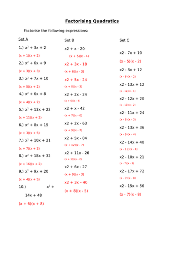 Expanding brackets and Factorising (inc. quadratics) | Teaching Resources