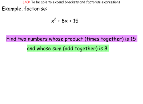Expanding brackets and Factorising (inc. quadratics) | Teaching Resources