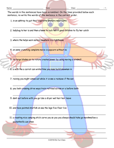 Compound Nouns Scrambled Sentences Worksheet | Teaching Resources