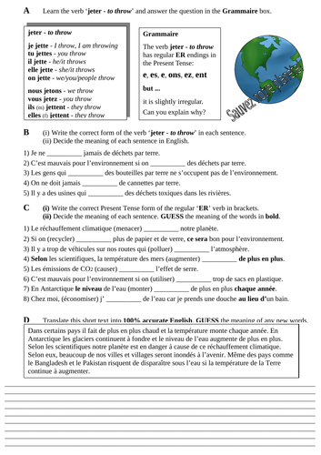 G.C.S.E. French - Theme 2 - Environment - Global issues | Teaching ...