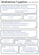 Exam questions- Simultaneous Equations | Teaching Resources