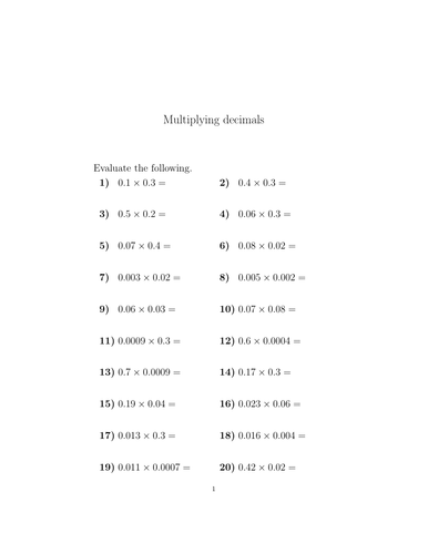 Multiplying decimals worksheet (with solutions) | Teaching Resources
