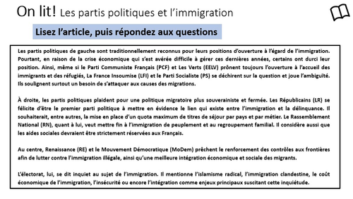 La politique et l'immigration- L'immigration et les partis politiques ...