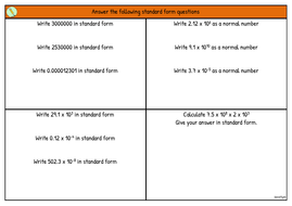 Standard form questions - Free Mastery Resource | Teaching Resources