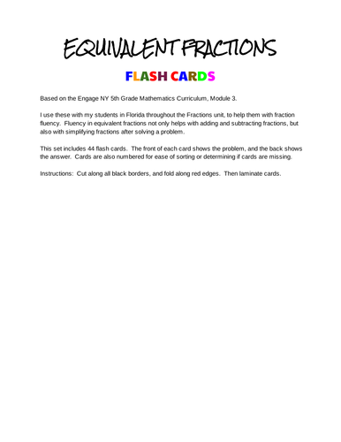 Equivalent Fractions Flash Cards | Teaching Resources