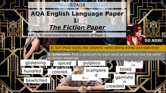 AQA Language Paper 1 lessons: The Great Gatsby extract | Teaching Resources