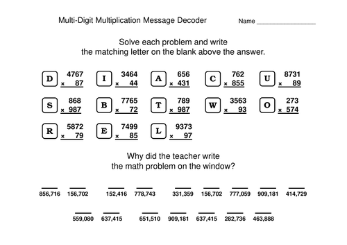 Multi-Digit Multiplication Activity: Math Message Decoder | Teaching ...